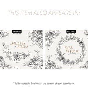 Fall Floral Line Art Clipart Elements | Autumn Botanical Flowers Hand ...