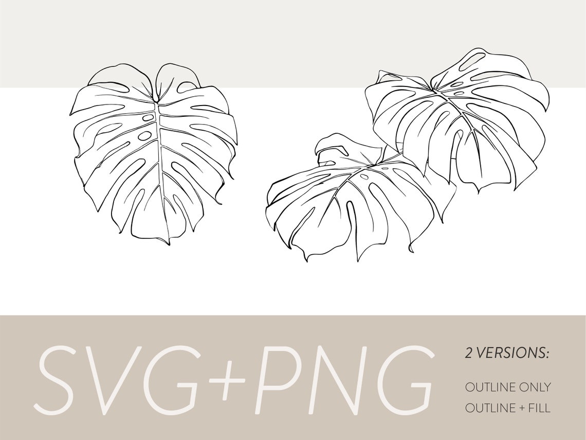 Monstera Line Art Clipart | Summer Tropical Leaves Botanical Hand Drawn ...
