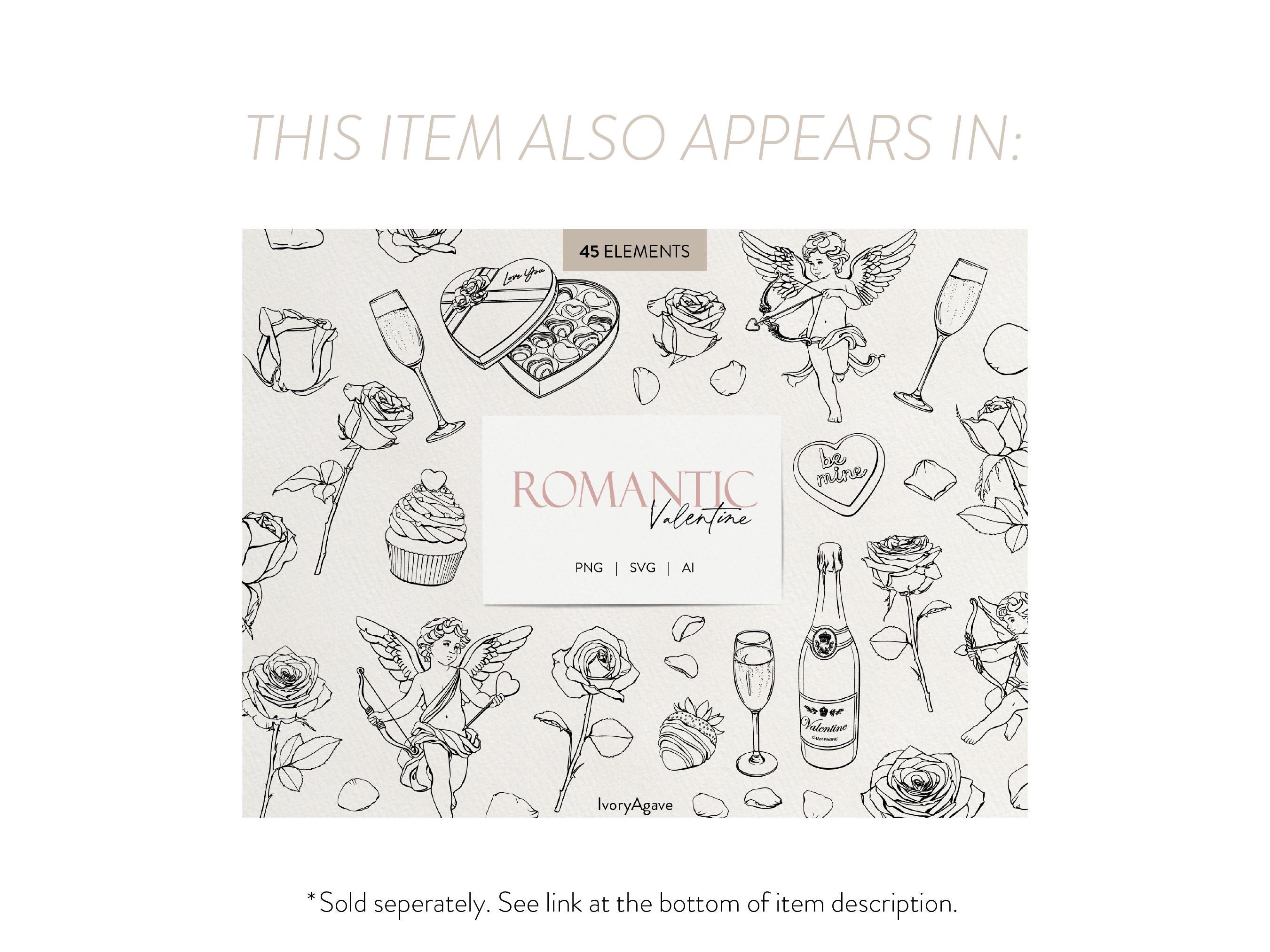 Valentine's Day Champagne Glass Line Art Clipart Modern Handdrawn ...