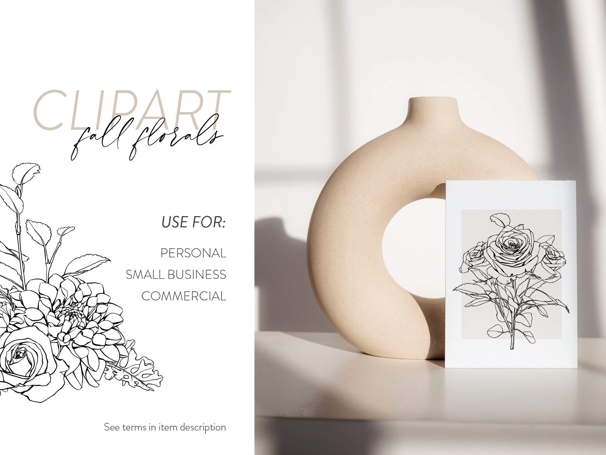 Fall Floral Collection Line Art Clipart Autumn Botanical Flowers Hand ...