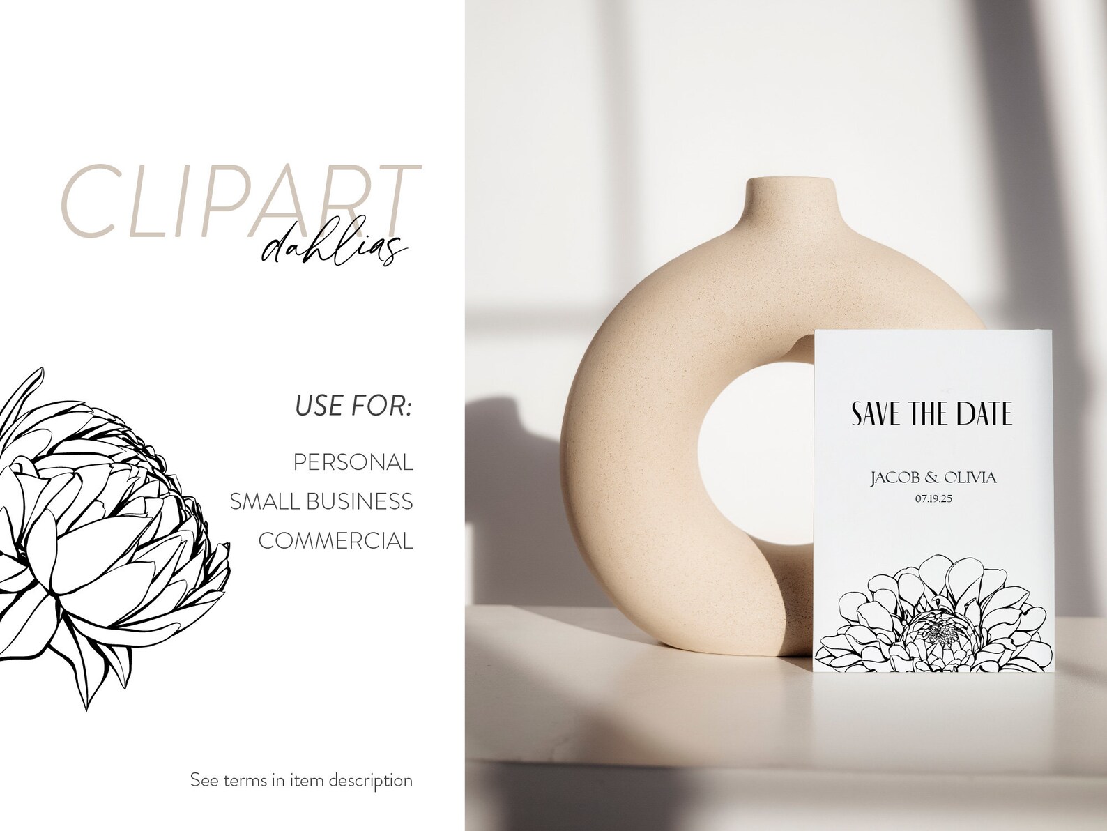 Dahlia Line Art Clipart | Botanical Flower Hand Drawn Illustration SVG ...