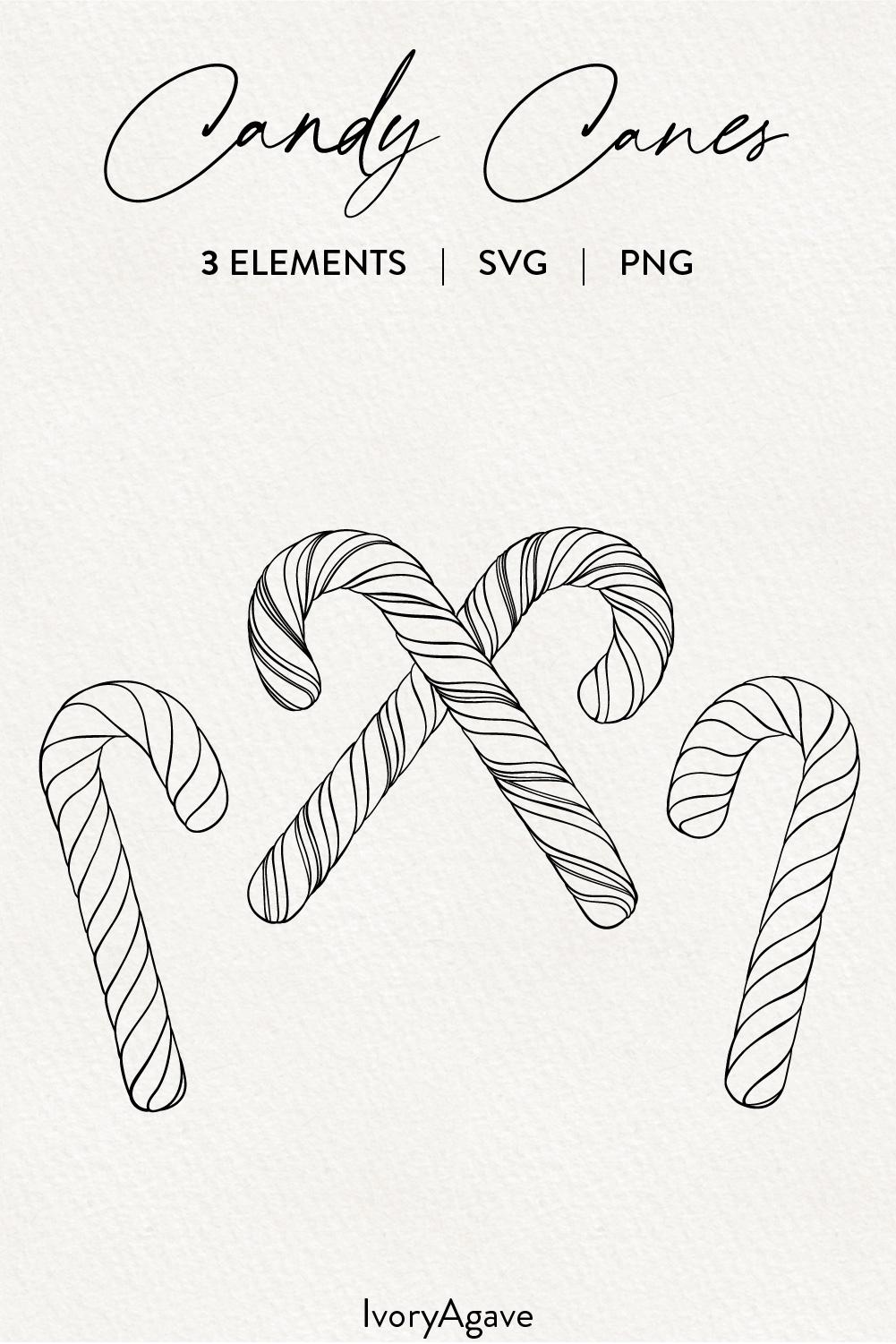 Christmas Candy Canes Line Art Clipart | Winter Holiday Christmas Hand ...
