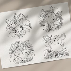 Easter Bundle Line Art Clipart Spring Graphic Modern Easter Hand Drawn ...