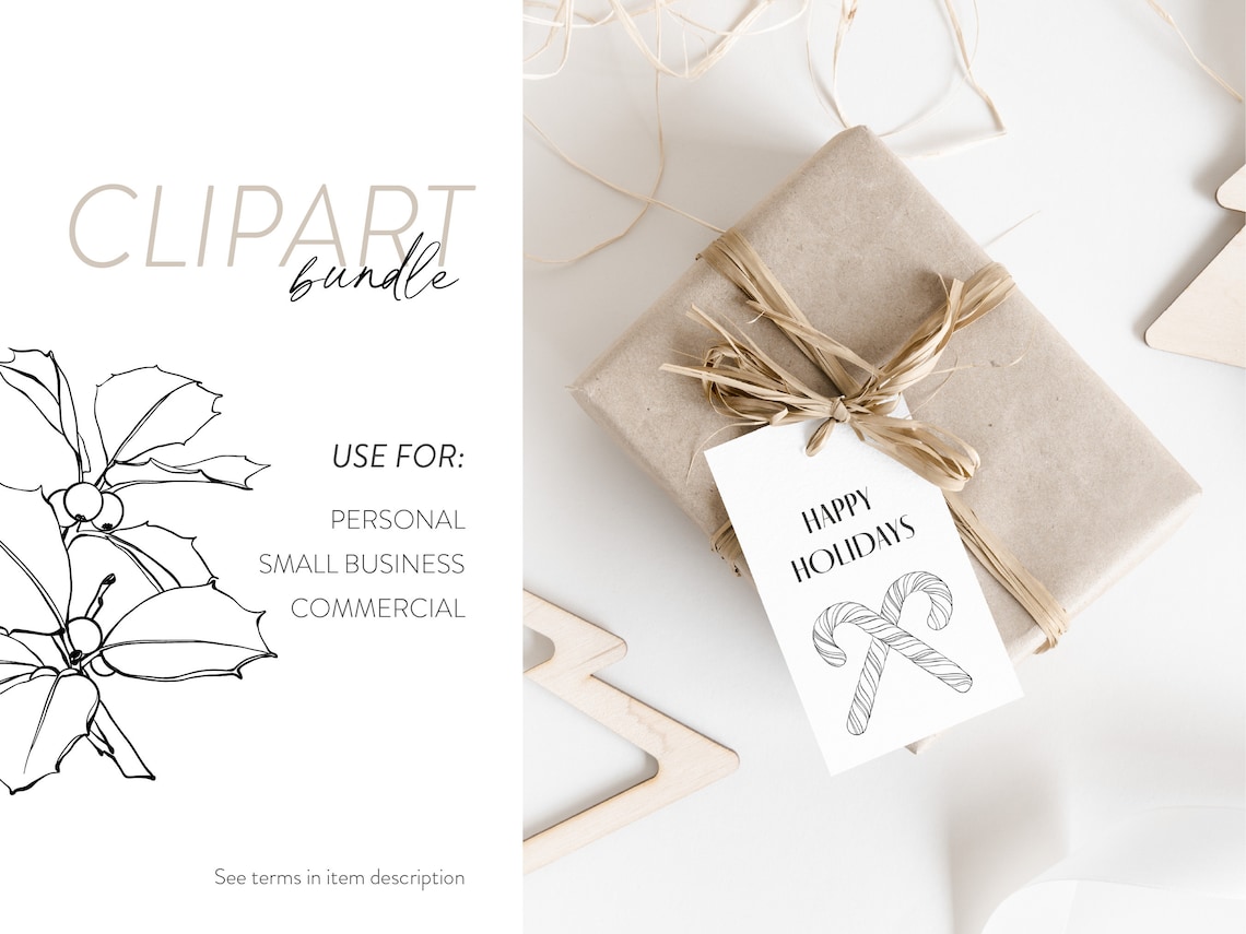 Christmas Bundle Line Art Clipart Line Drawing | Winter Holiday Hand ...