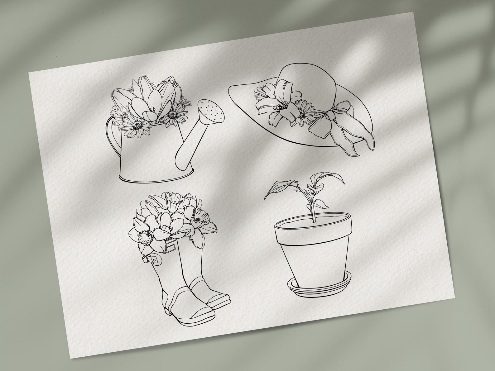 Spring Gardening Line Art Illustration Modern Graphic Spring Garden ...