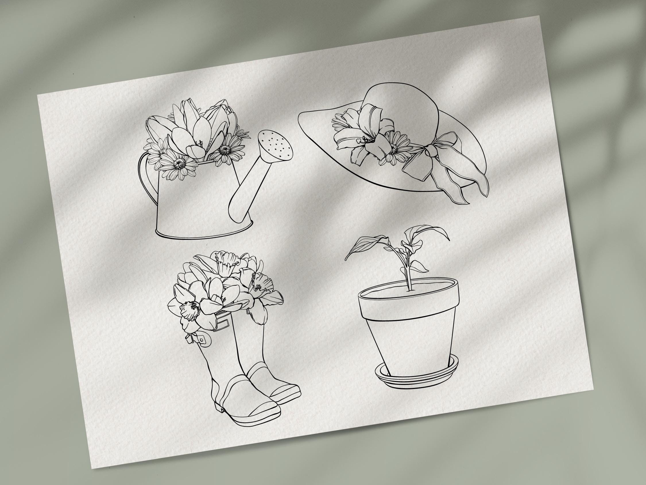 Spring Gardening Line Art Illustration Modern Graphic Spring Garden ...