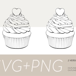 Valentine's Day Heart Cupcake Line Art Clipart Handdrawn Modern Graphic ...