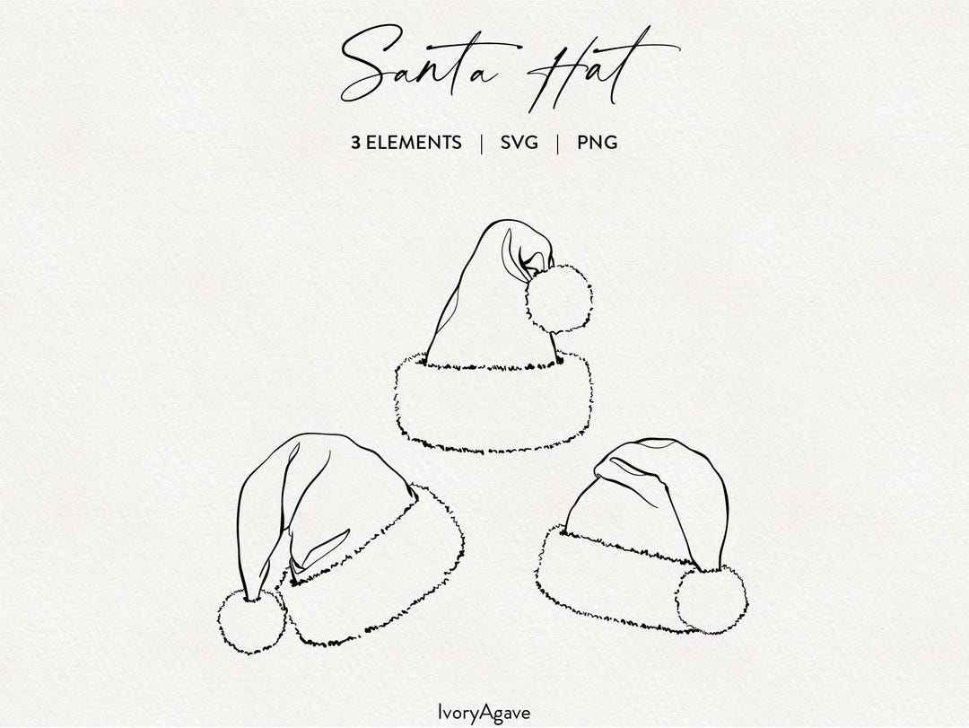 Christmas Santa Hat Line Art Clipart | Winter Holiday Hand Drawn SVG ...