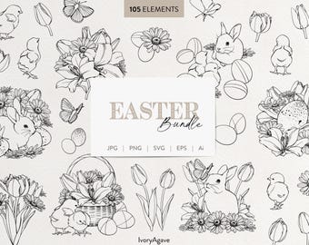 Daisy Flowers Line Art Clipart Modern Spring Easter Florals Hand Drawn ...