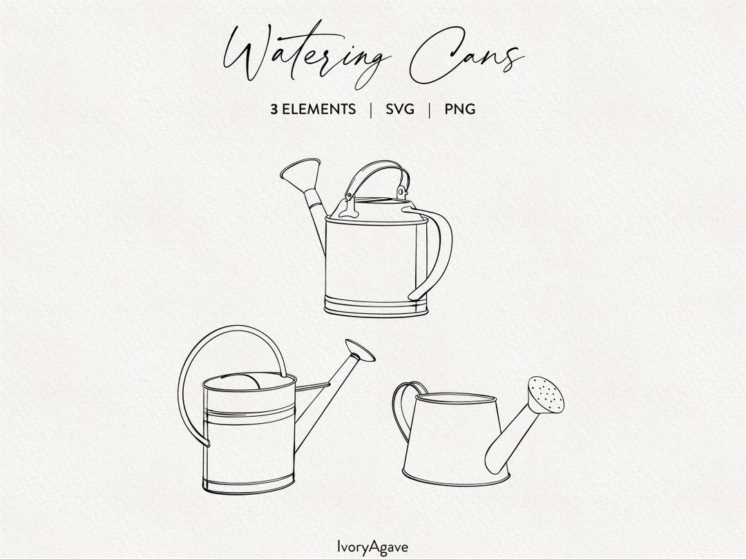 Watering Cans Line Art Clipart Modern Spring Garden Tools Hand Drawn ...