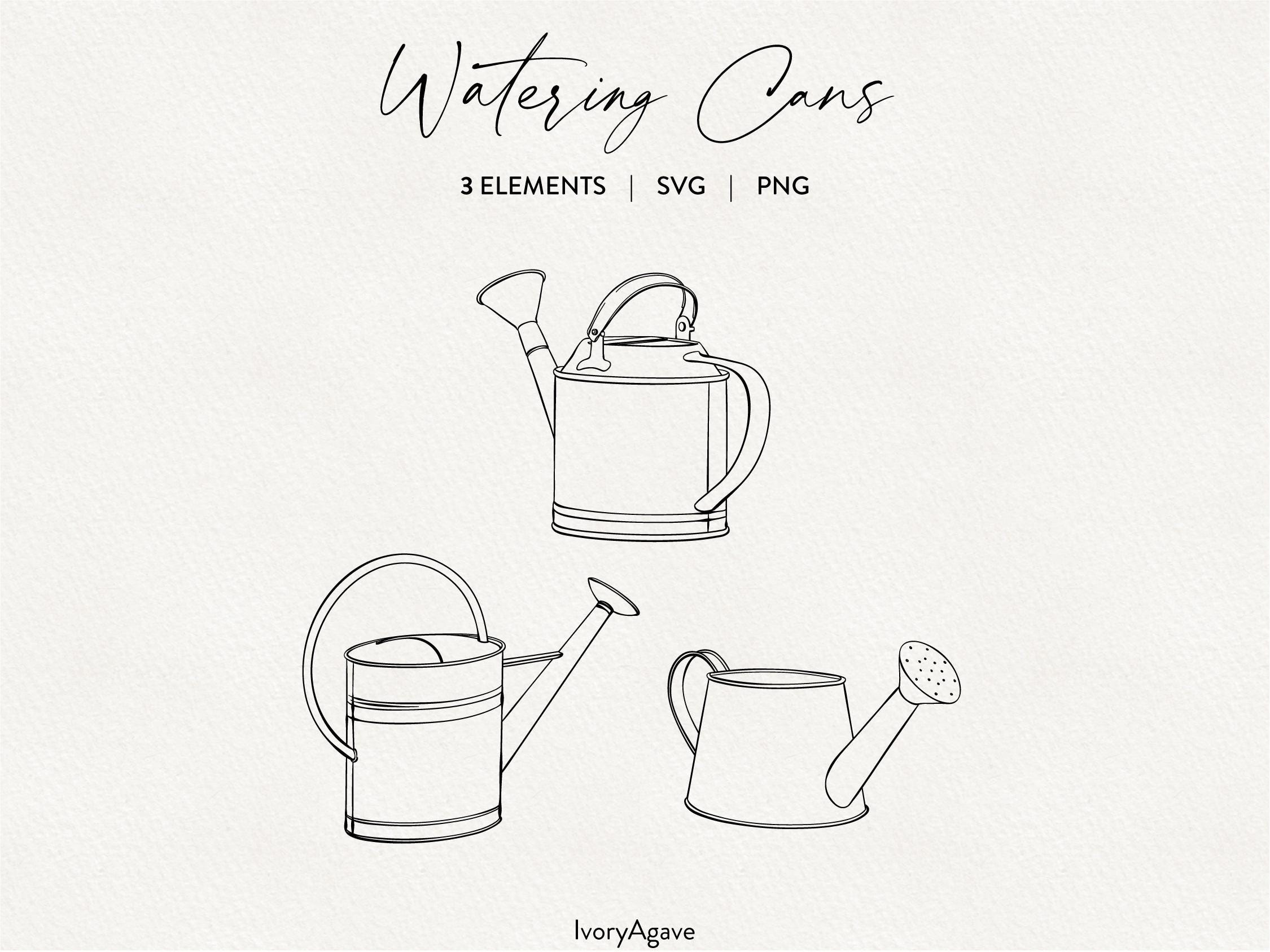 Watering Cans Line Art Clipart Modern Spring Garden Tools Hand Drawn ...
