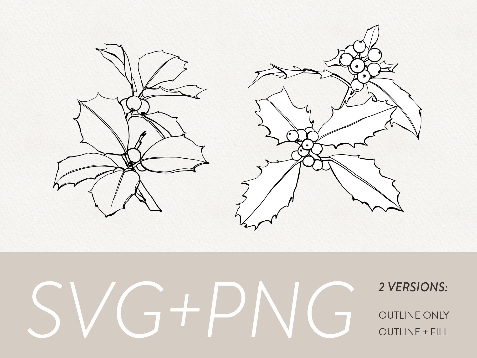 Holly Leaves Line Art Clipart | Christmas Winter Holiday Greenery Flora ...