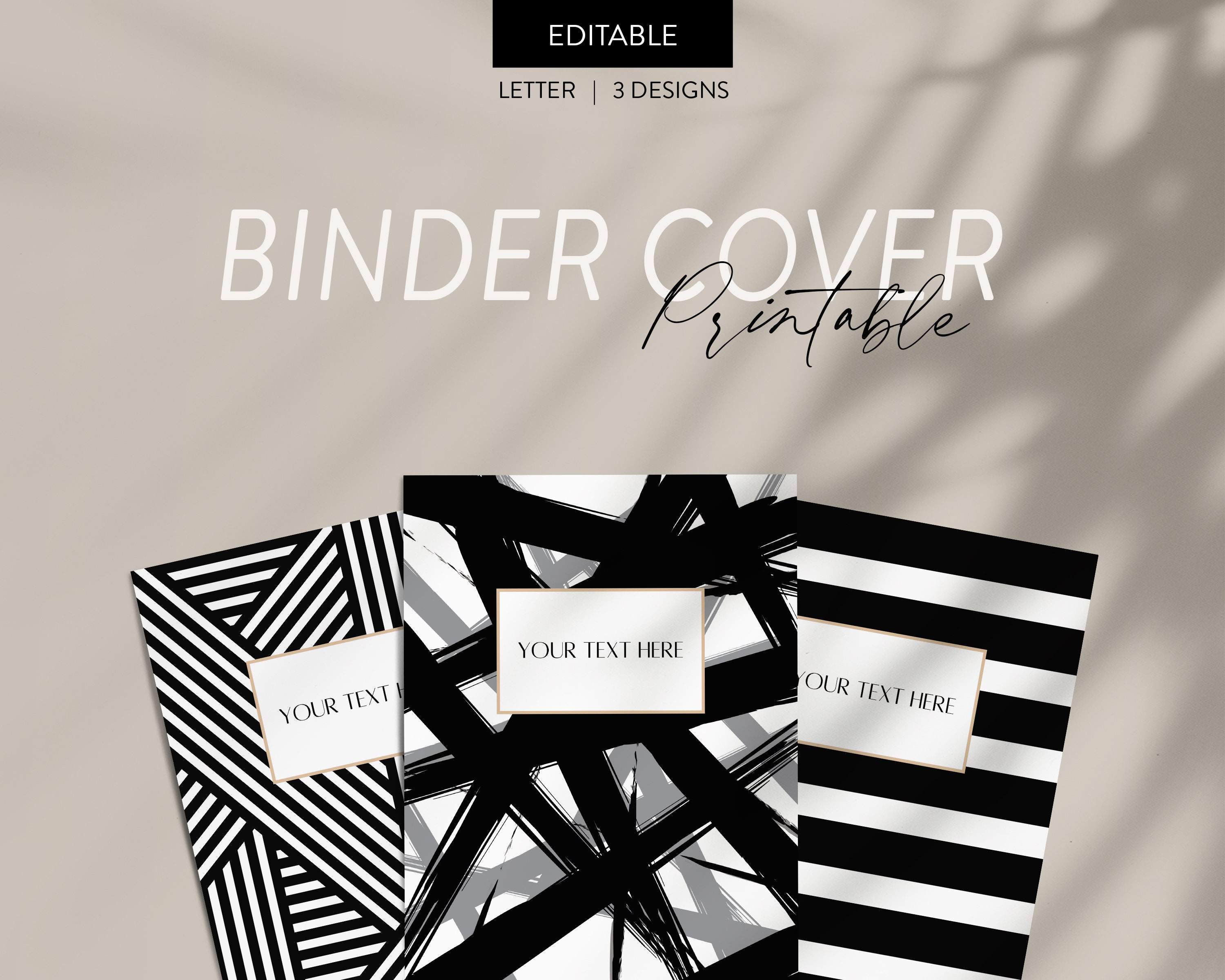 Binder Cover Editable Printable, Minimalist, Mid Century Modern, Black ...