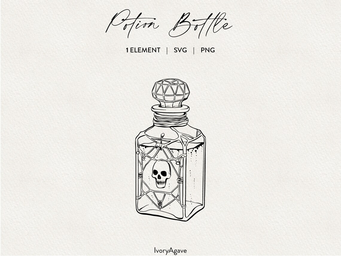 Halloween Potion Bottle Line Art Clipart | Hand Drawn Vector | Fine ...