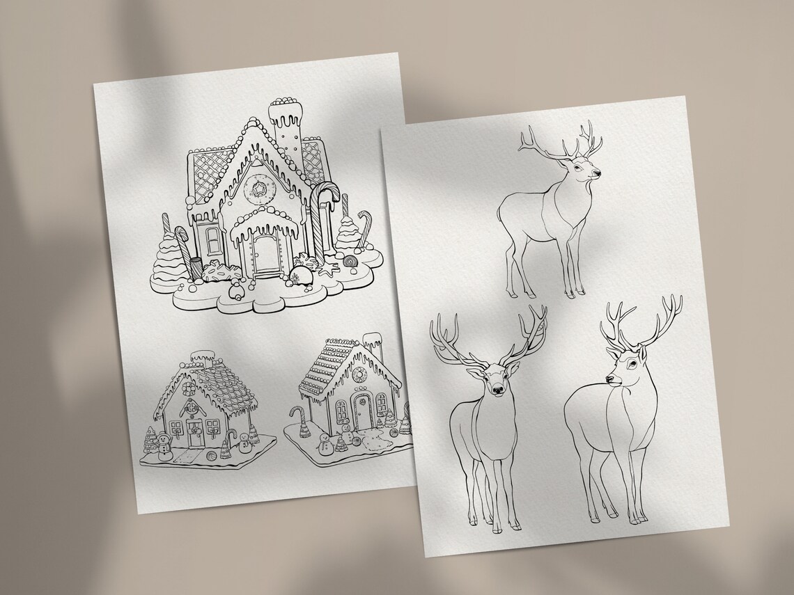 Christmas Bundle Line Art Clipart Line Drawing Winter Holiday Hand ...