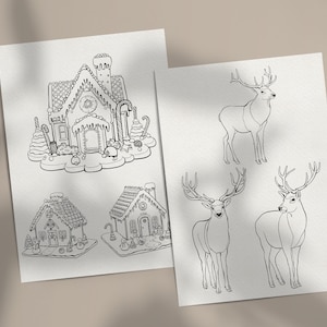 Christmas Bundle Line Art Clipart Line Drawing | Winter Holiday Hand ...