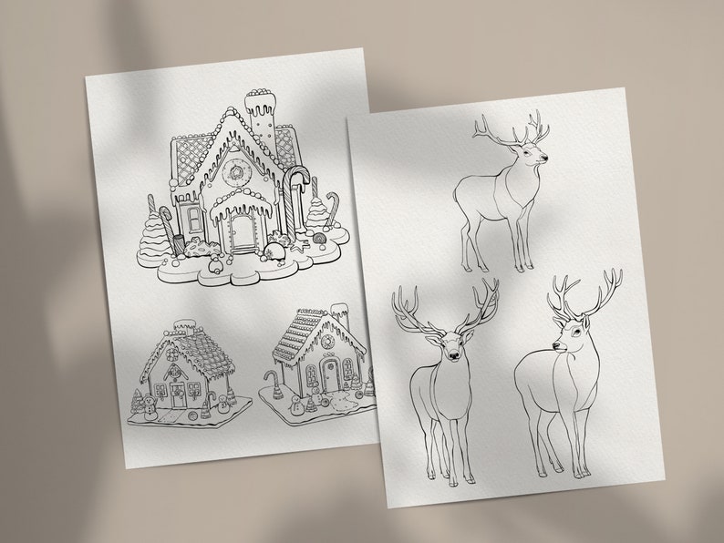 Christmas Bundle Line Art Clipart Line Drawing | Winter Holiday Hand ...