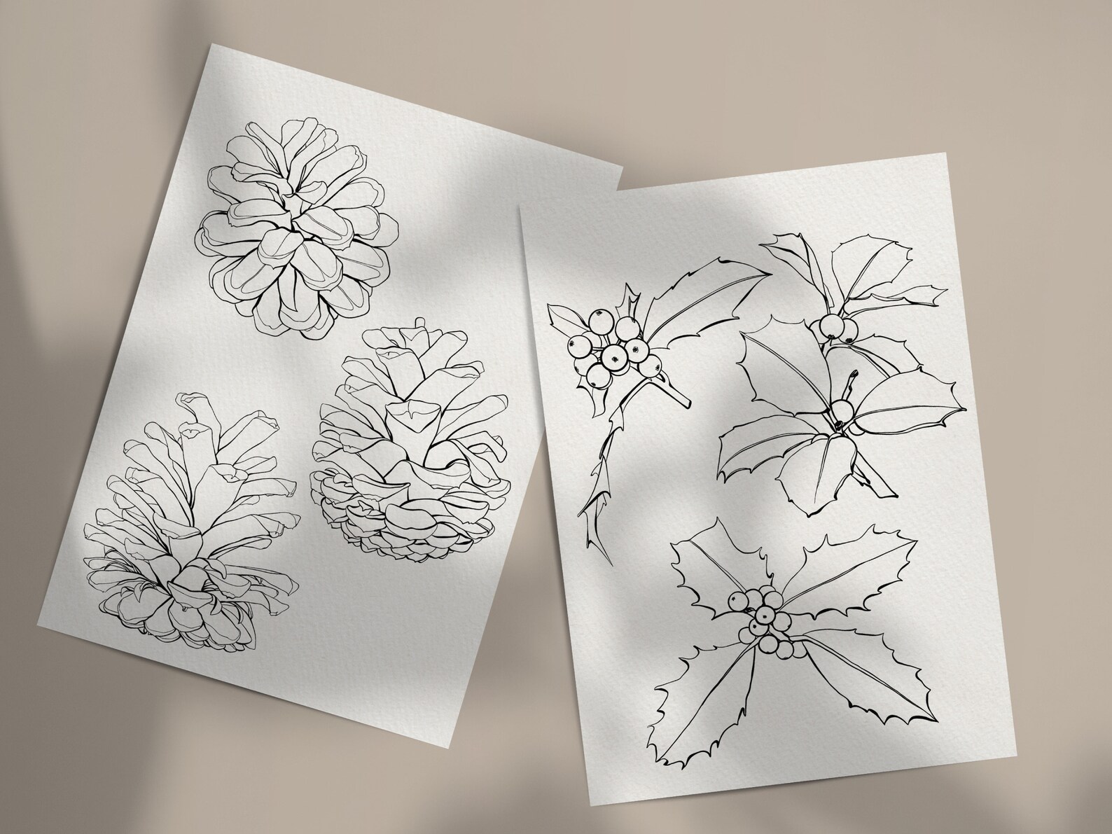 Christmas Bundle Line Art Clipart Line Drawing | Winter Holiday Hand ...