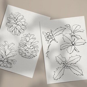 Christmas Bundle Line Art Clipart Line Drawing | Winter Holiday Hand ...