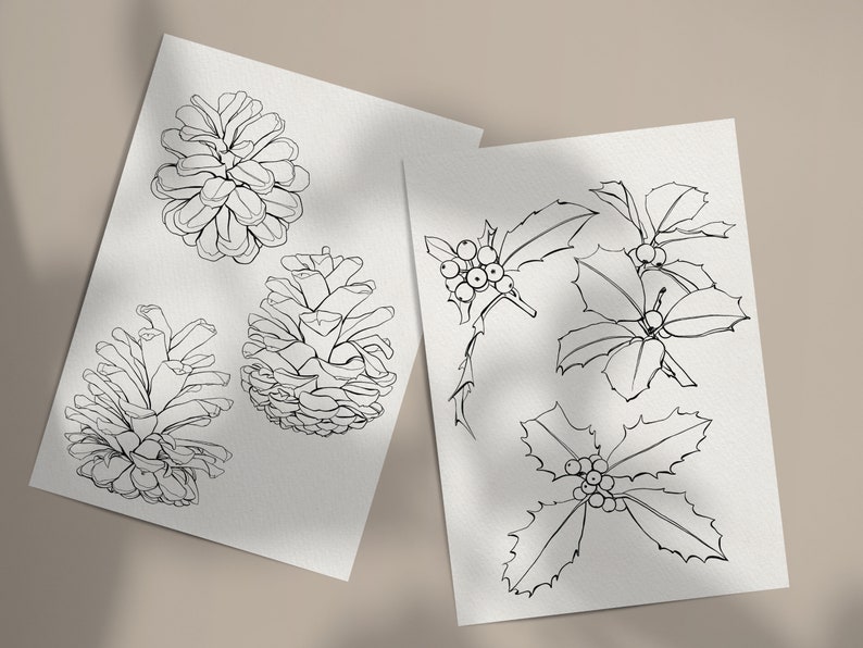 Christmas Bundle Line Art Clipart Line Drawing | Winter Holiday Hand ...