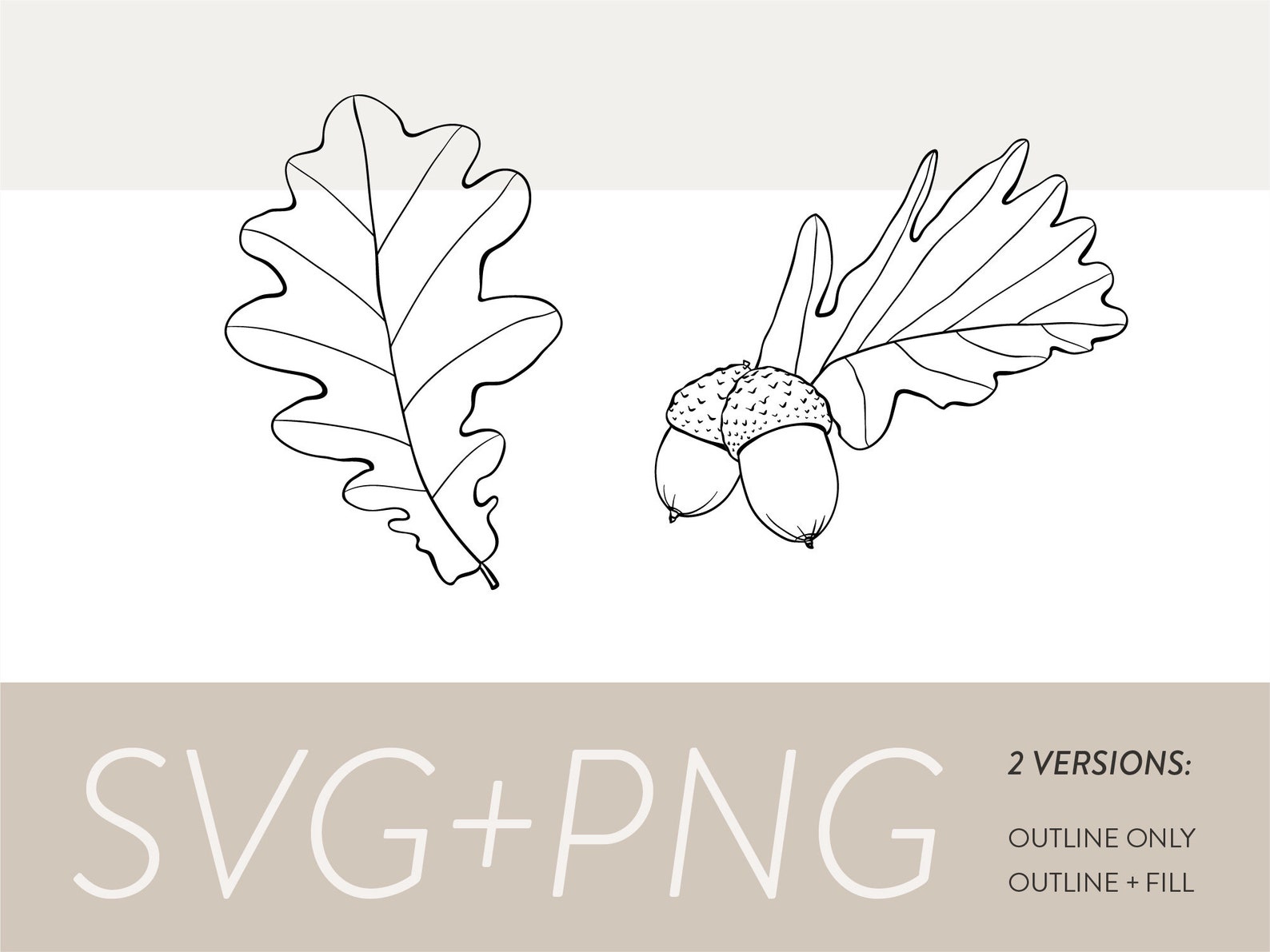 Fall Foliage Oak Leaves Line Art Clipart | Hand Drawn Vector | Fine ...