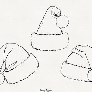 Christmas Santa Hat Line Art Clipart | Winter Holiday Hand Drawn SVG ...
