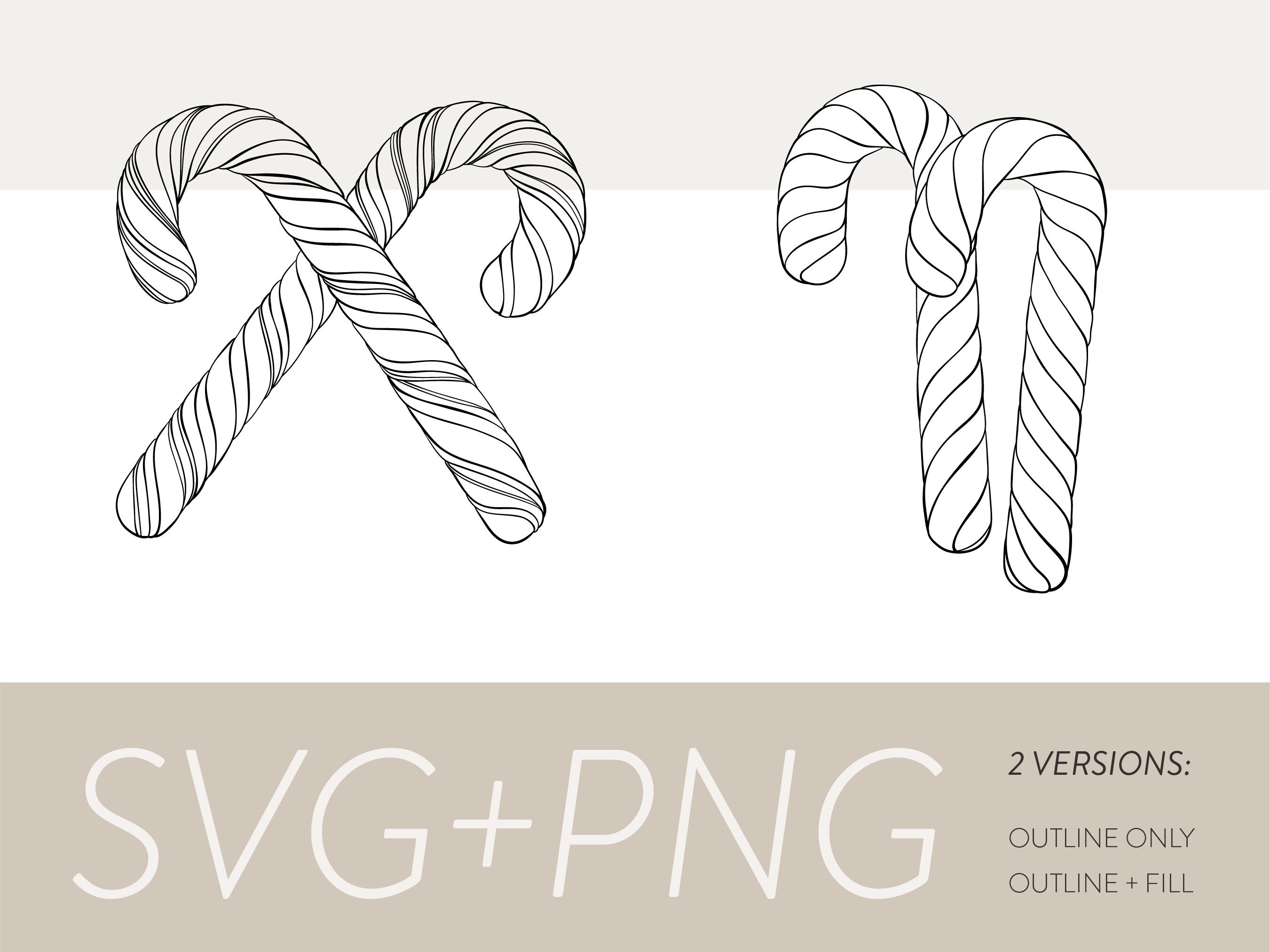 Christmas Candy Canes Line Art Clipart | Winter Holiday Christmas Hand ...
