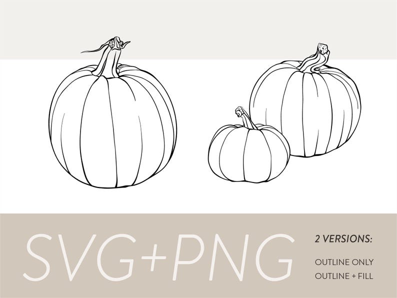 Fall Pumpkins Line Art Clipart | Hand Drawn Vector | Autumn Fine Line ...