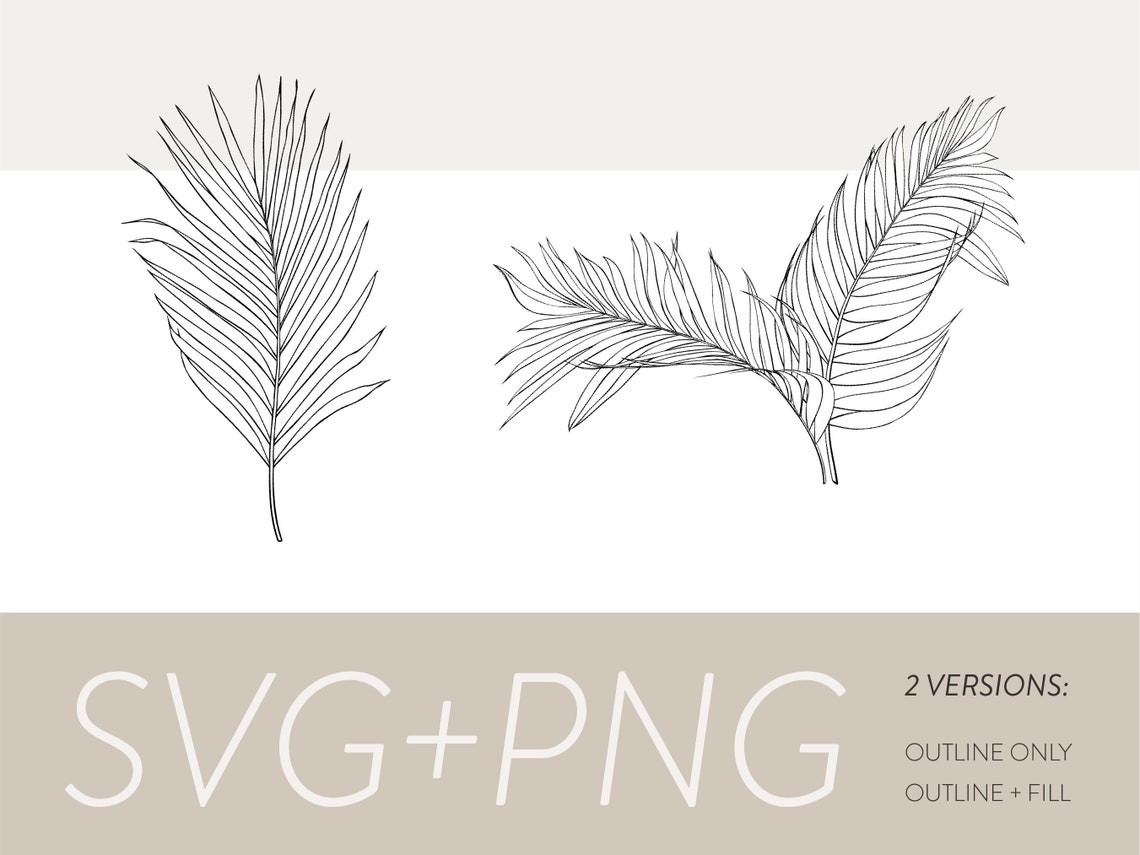 Palm Leaf Line Art Clipart | Summer Tropical Botanical Leaves Hand ...