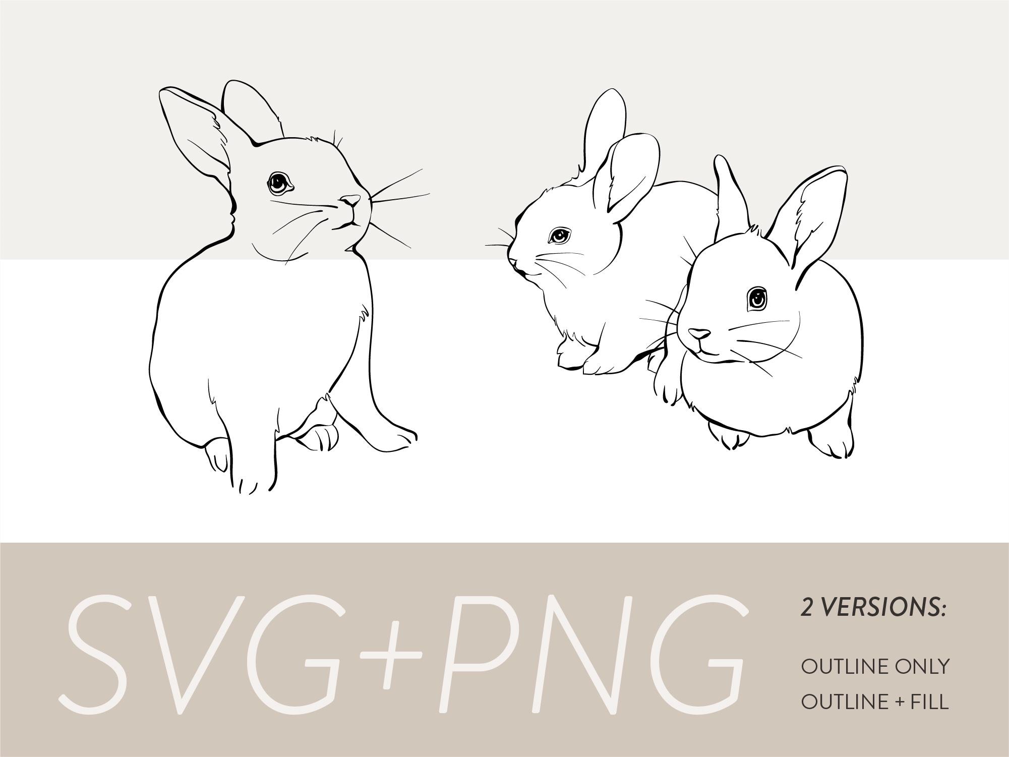 Cute Baby Bunnies Line Art Clipart Modern Spring Easter Hand Drawn ...