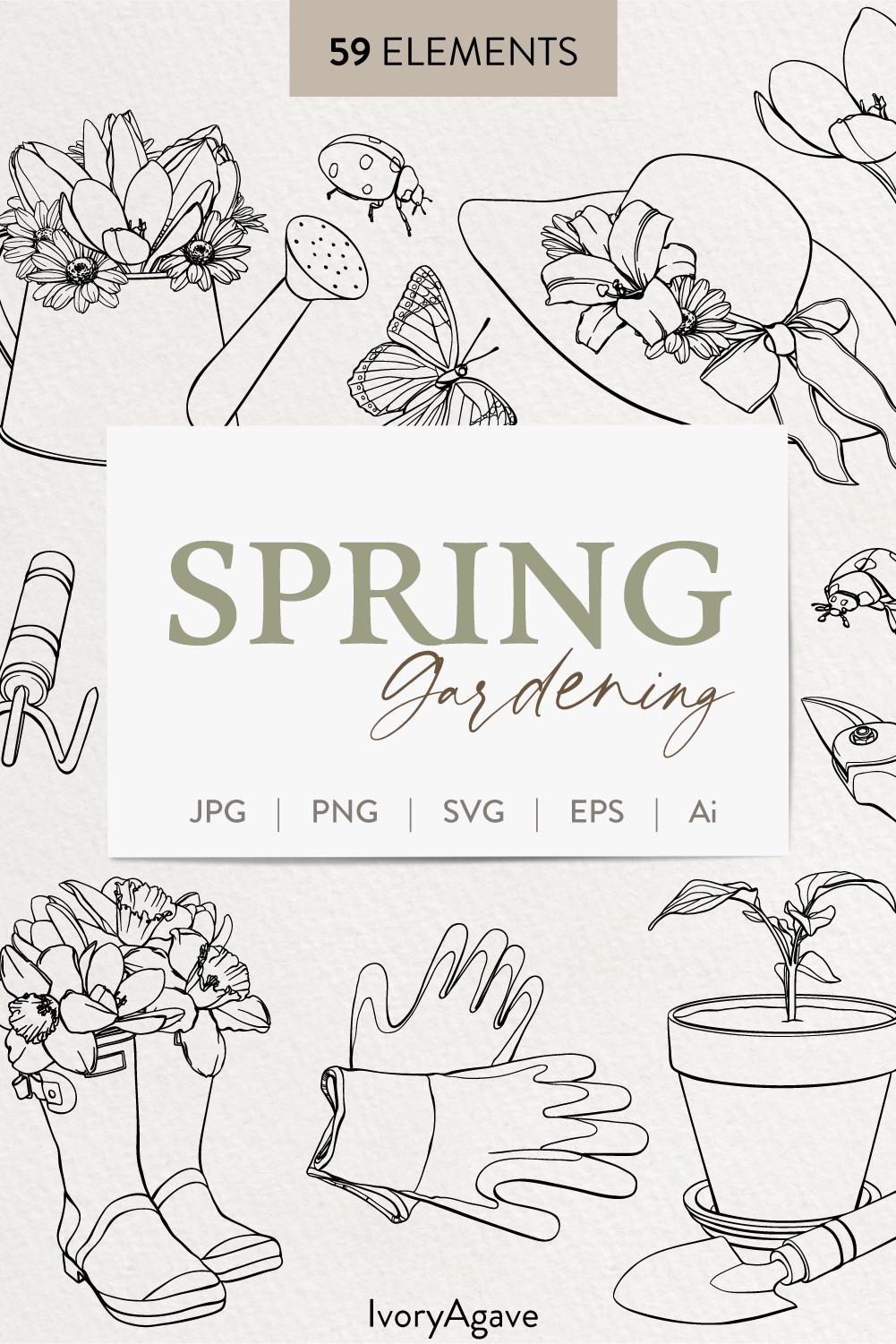 Spring Gardening Line Art Illustration Modern Graphic Spring Garden ...