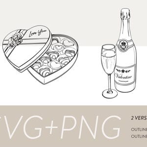 Romantic Valentine's Day Line Art Clipart Handdrawn Modern Graphic ...