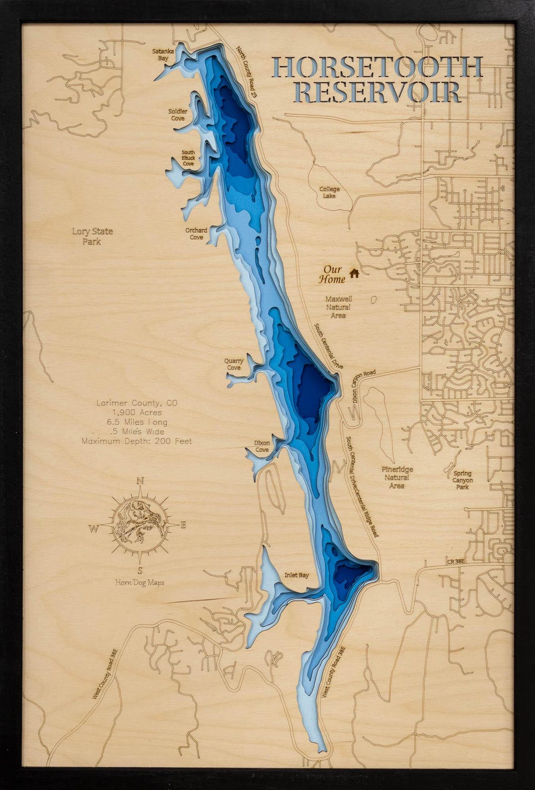 Horsetooth Reservoir 3D Wood Map: Colorado Lake Art - Etsy