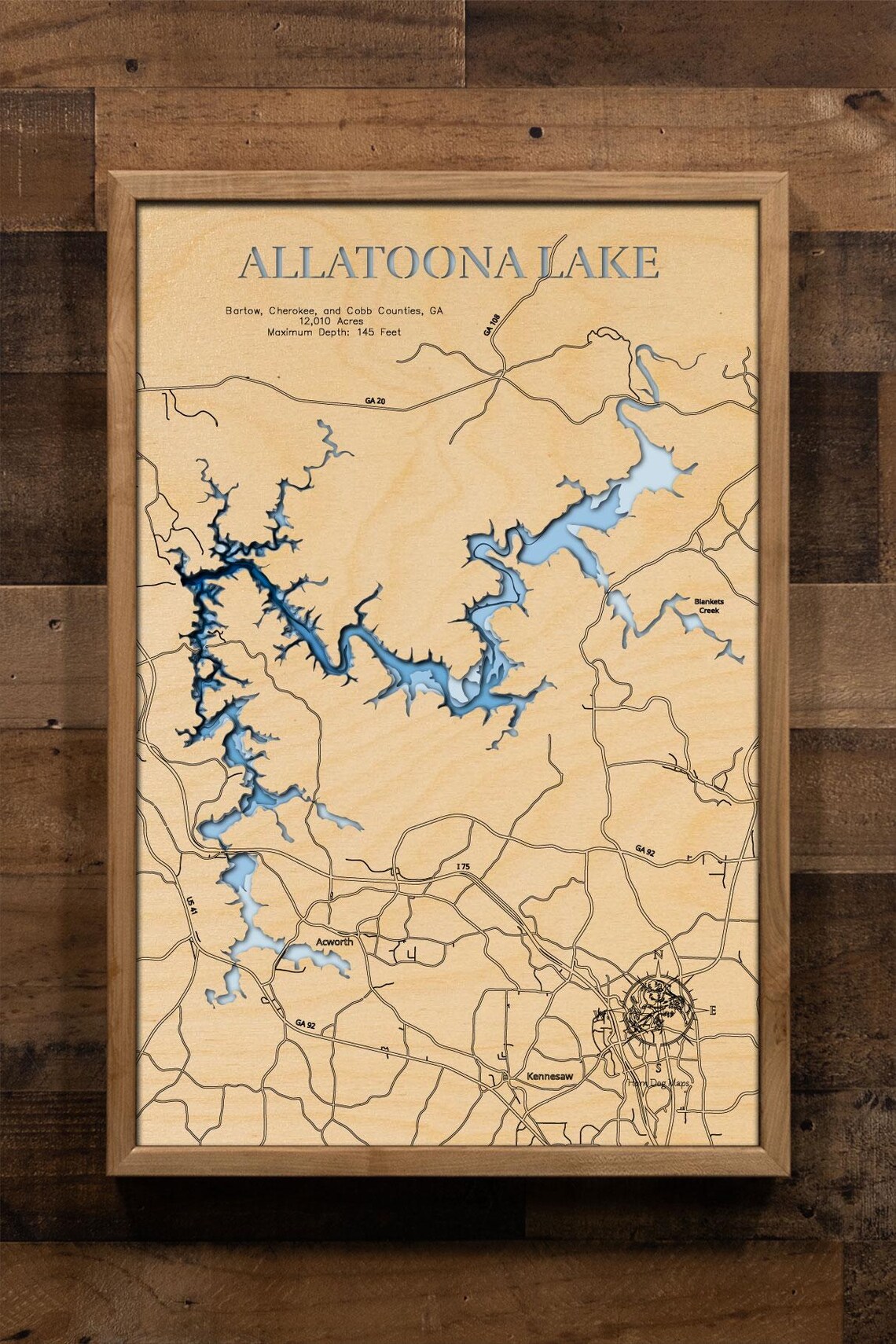 Lake Allatoona 3D Wood Map: Georgia Lake Art - Etsy