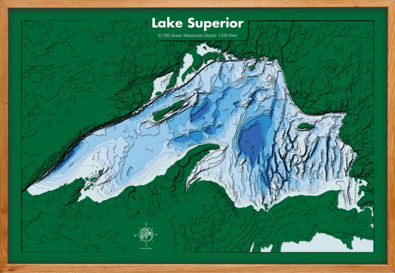 Premium 3D Lake Superior Map Custom Laser Cut Art Personalized Home ...