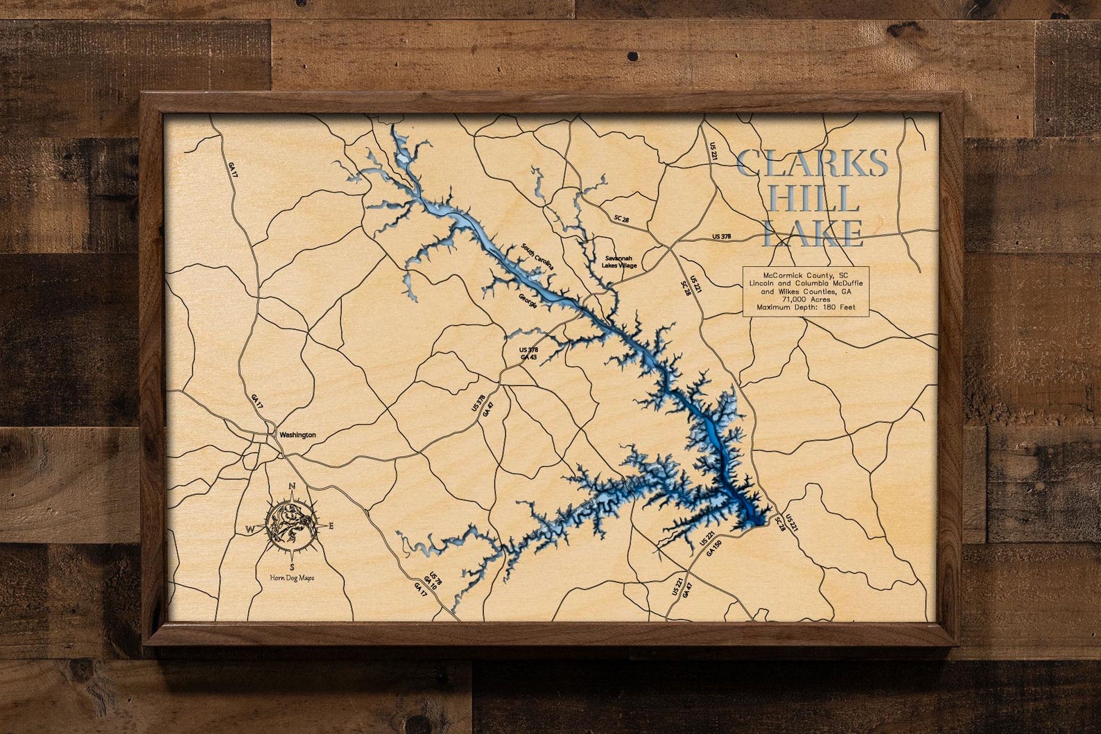 Clarks Hill Lake 3D Wood Map: Georgia & South Carolina Topographic Art ...