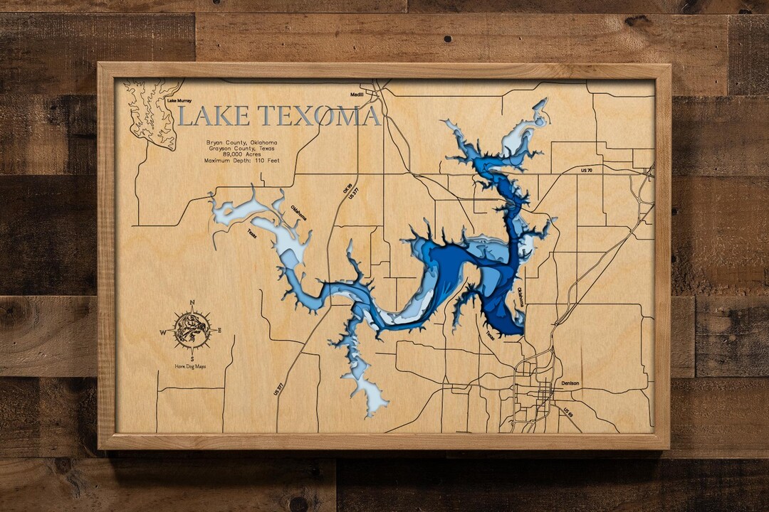 Lake Texoma on the Oklahoma-texas Border 3D Wood Map – Custom ...