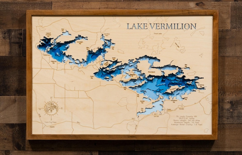 Leech Lake 3D Map - Custom Laser Cut Art - Personalized Minnesota Lake ...