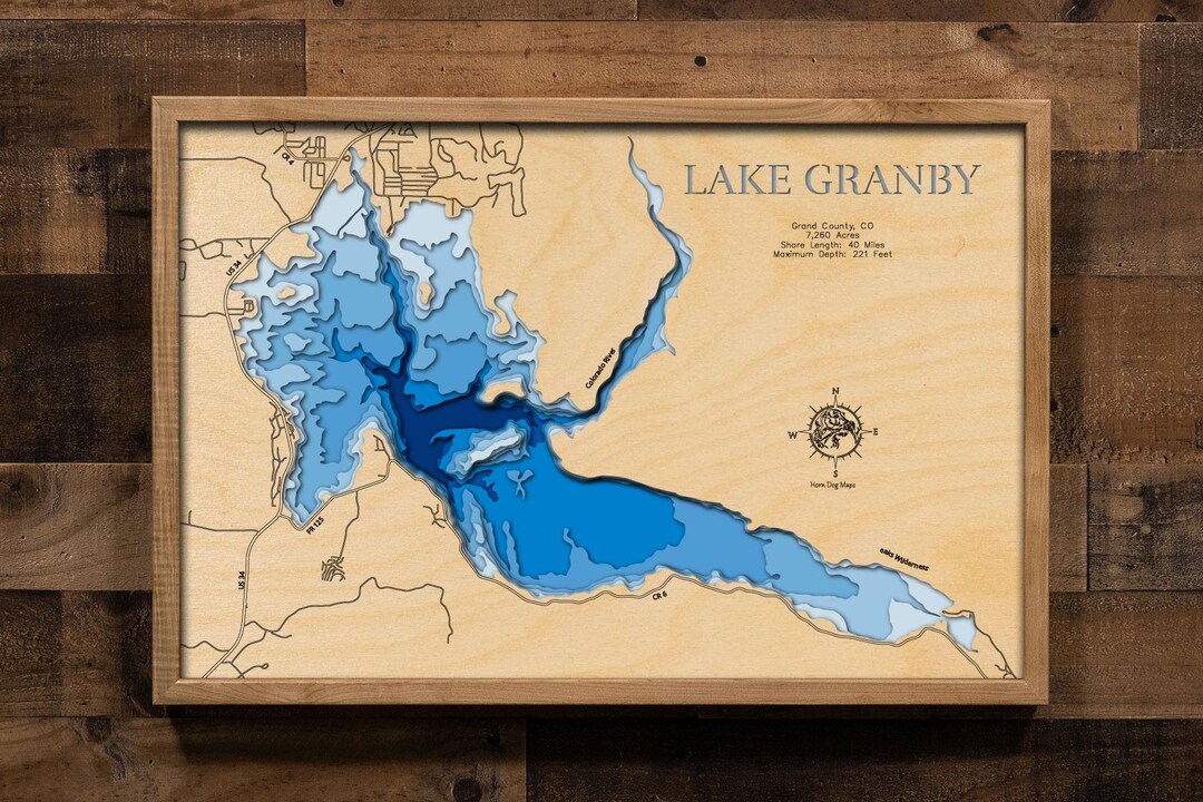 Lake Granby, Colorado - High Definition 3D Wood Map – Custom Lake Art ...