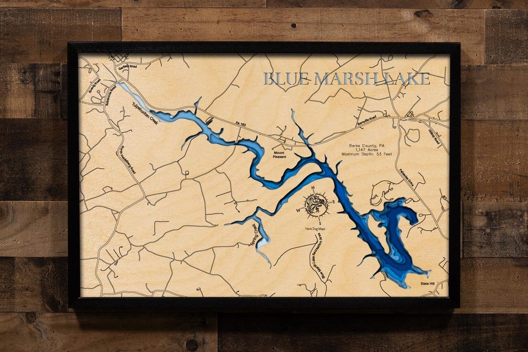 Blue Marsh Lake 3D Wood Map: Pennsylvania Topographic Wall Art - Etsy