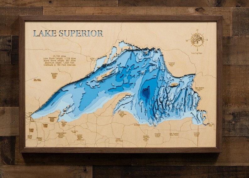 Lake Superior 3D Wood Map: Laser Cut, Personalized Lakehouse Decor - Etsy