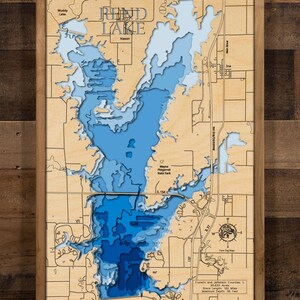 Rend Lake, Illinois - 3D Wood Map – Custom Lake Art, Bathymetric ...