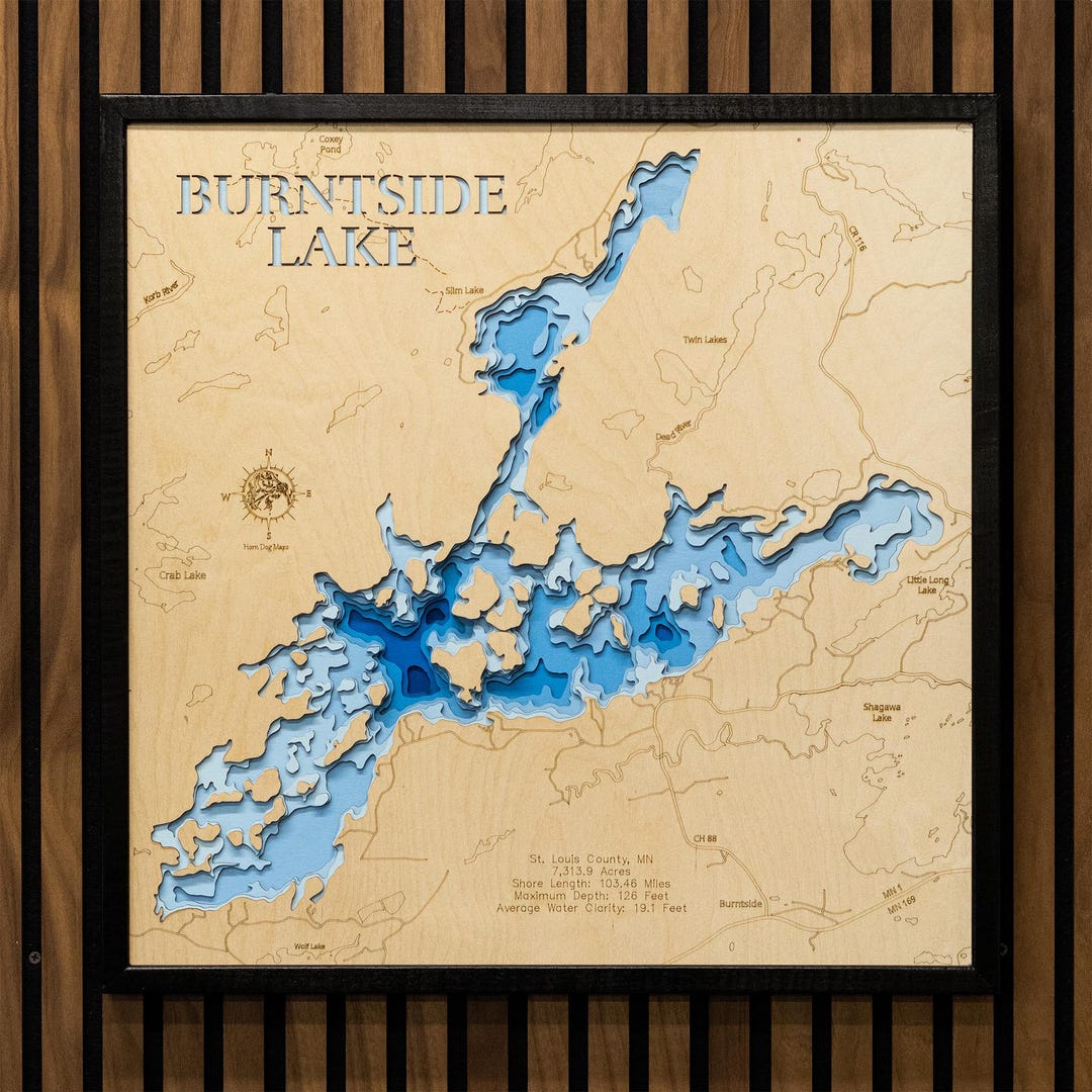 Burntside Lake 3D Map Art - Personalized Laser Cut Lake Decor ...