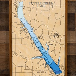 Tuttle Creek Lake, Kansas - 3D Wood Map – Custom Lake Art, Bathymetric ...