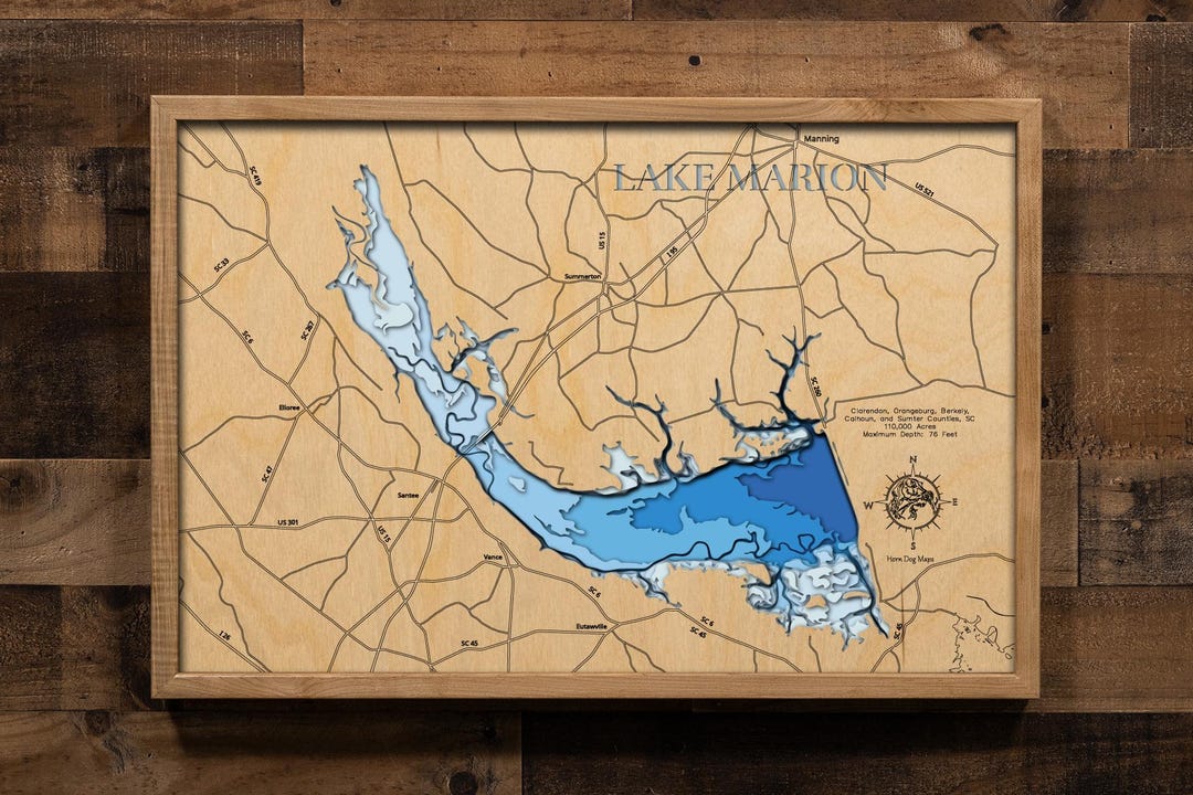Lake Marion South Carolina 3D Wood Map: Topographic Lake Art - Etsy