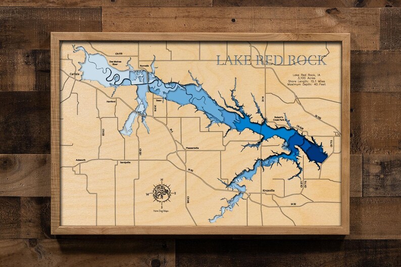 Lake Red Rock, Iowa 3D Wood Map: Custom Topographic Wall Art - Etsy