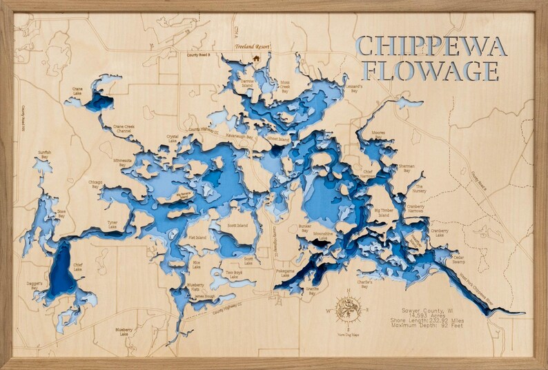 Chippewa Flowage 3D Map Custom Lake Art Personalized Laser Cut Decor - Etsy