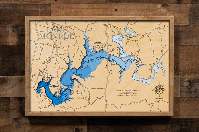 Monroe Lake, Indiana - High Definition 3D Wood Map – Custom Lake Art ...