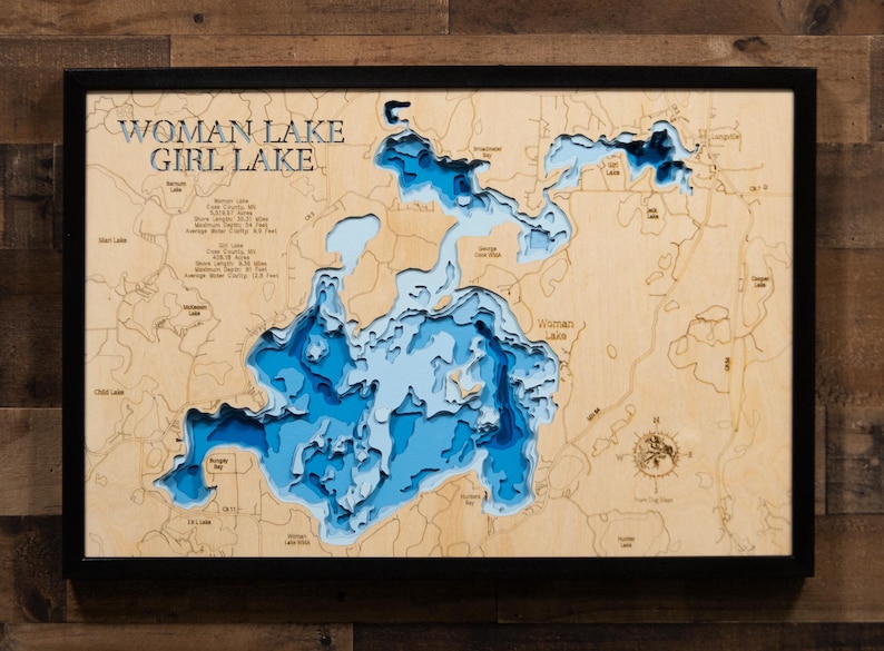 Custom Woman Lake 3D Map - Laser Cut Lake Art - Personalized Cabin ...