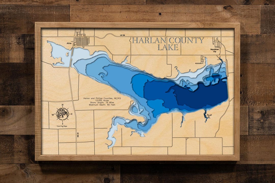 Harlan County Lake Nebraska Wood Map: 3D Topographic Lake Art - Etsy